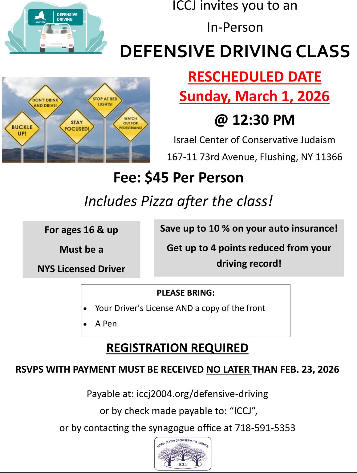Defensive Driving March 1, 2026 Rescheduled Date Israel Center of ...